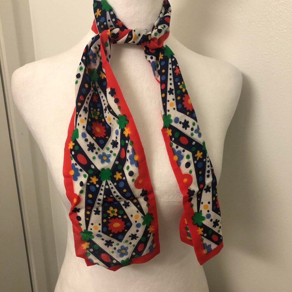 Vintage 1960s 1970s Cottagecore Folk Art Scarf - Gem
